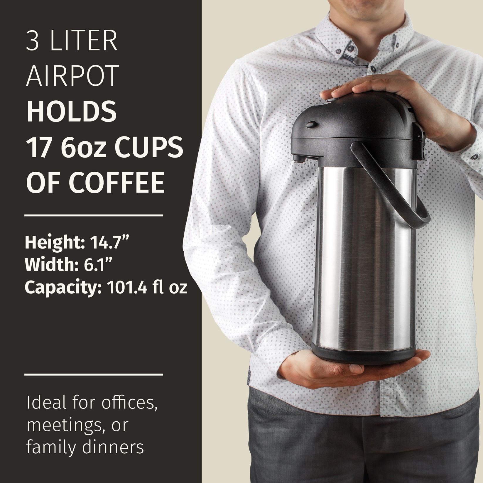 102oz (3L) Stainless Steel Airpot Coffee Carafe – Cresimo
