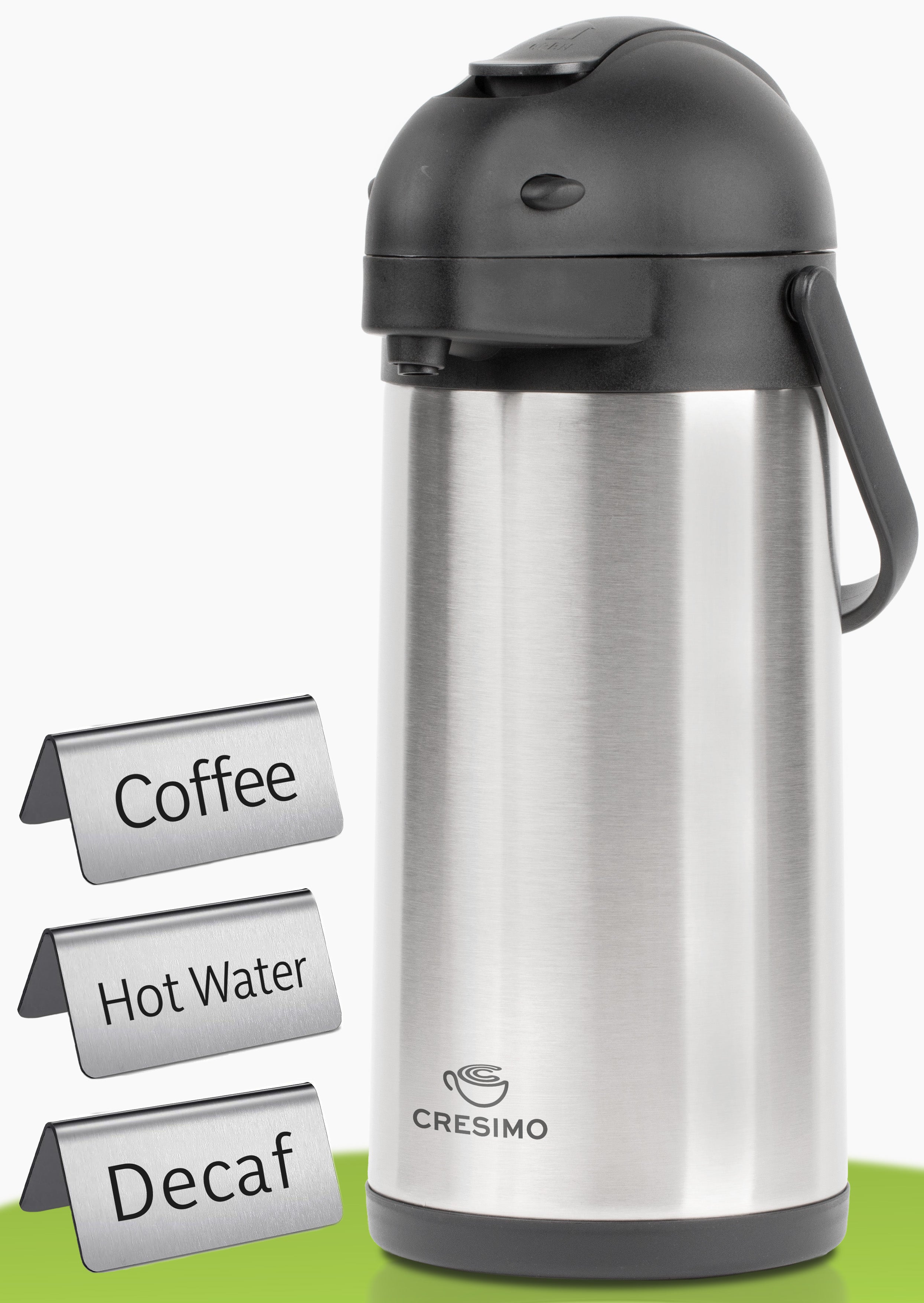 102oz (3L) Stainless Steel Airpot Coffee Carafe with Beverage Tags ...